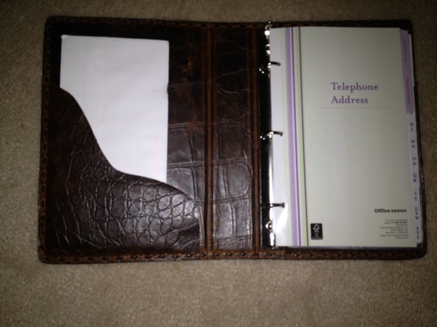 Interior of address binder with pocket